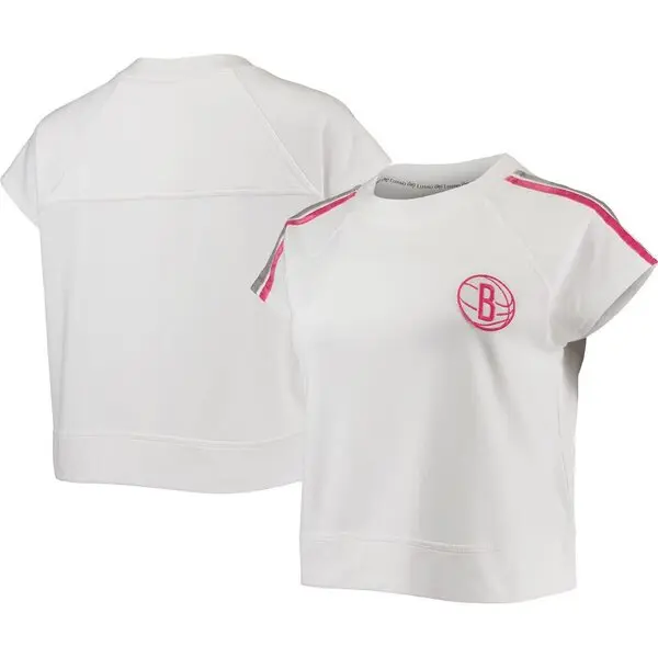 LUSSO Brooklyn Nets Margot Cropped Tri-blend Cap Sleeve Sweatshirt - White