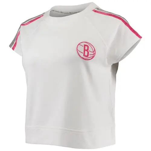 LUSSO Brooklyn Nets Margot Cropped Tri-blend Cap Sleeve Sweatshirt