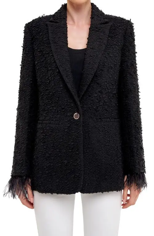 Endless Rose Feather Cuff Tweed Blazer
