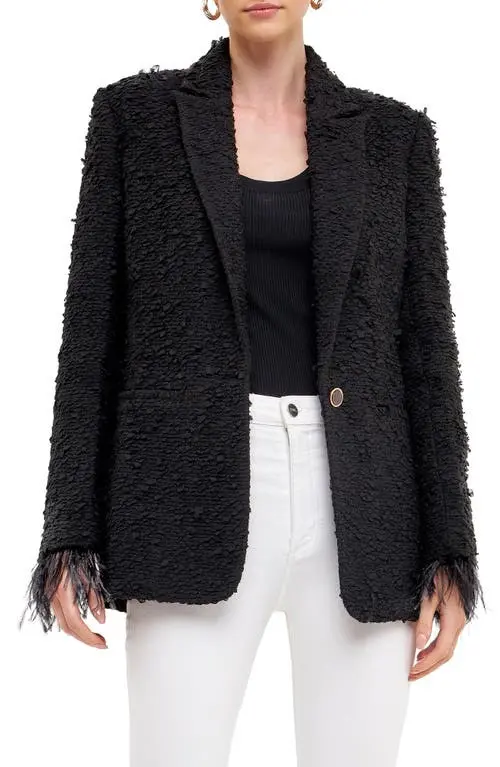 Endless Rose Feather Cuff Tweed Blazer - Black