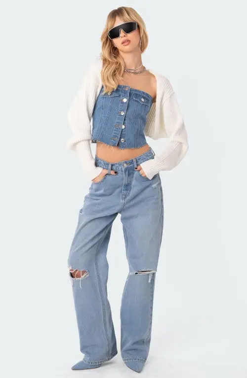 EDIKTED Anya Ribbed Shrug - Beige