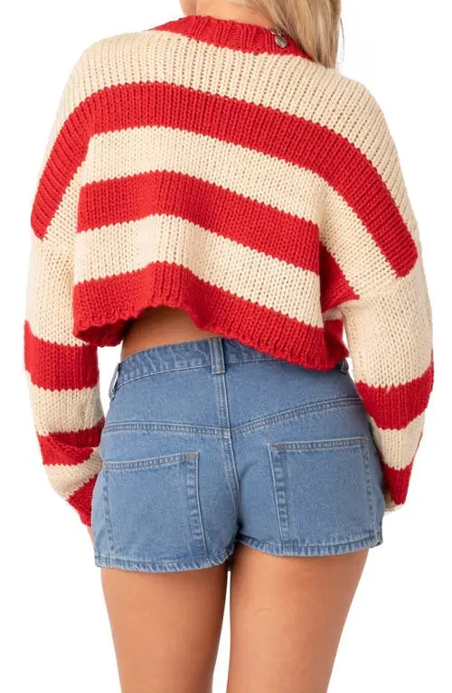 EDIKTED Ozzy Stripe Crop Sweater - Red