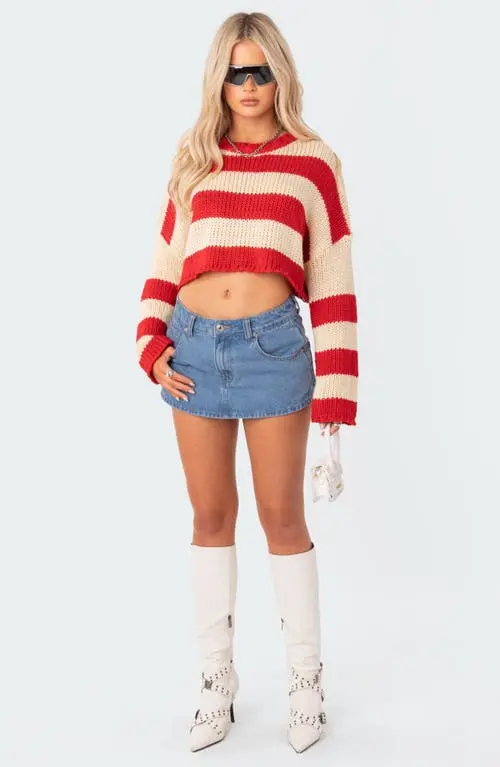 EDIKTED Ozzy Stripe Crop Sweater - Red