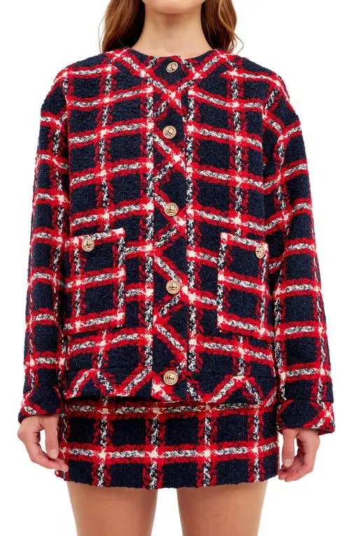 English Factory Plaid Bouclé Tweed Jacket