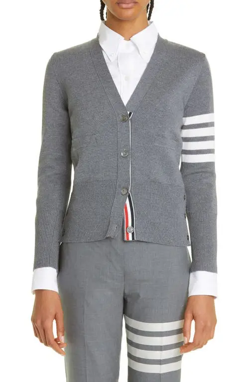 Thom Browne 4-bar Merino Wool Cardigan - Medium Grey