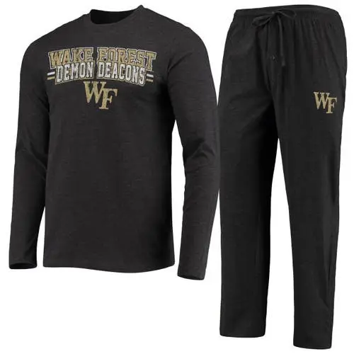 CONCEPTS SPORT Heathered Charcoal Wake Forest Demon Deacons Meter Long Sleeve T-shirt & Pants Sleep Set - Black