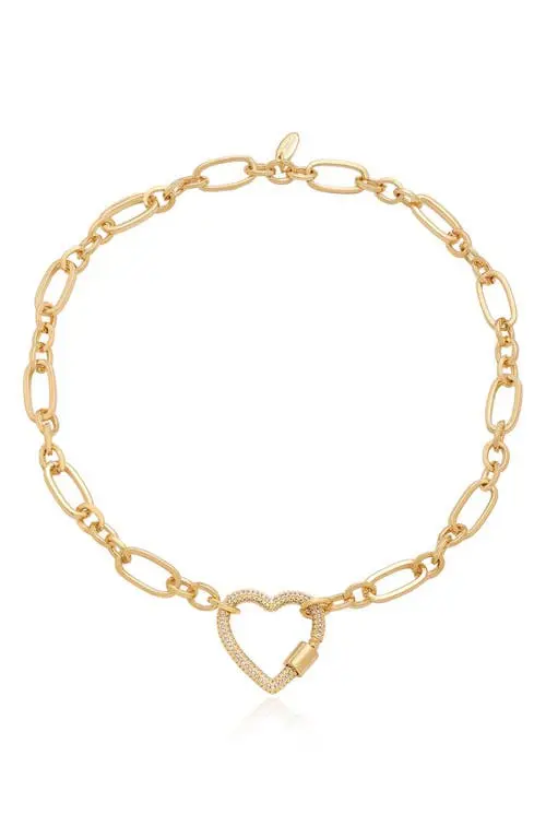 Ettika Crystal Pavé Heart Clasp Chain Necklace - Gold