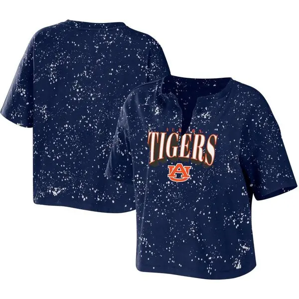 WEAR BY ERIN ANDREWS Auburn Tigers Cropped Notch Neck T-shirt - Navy