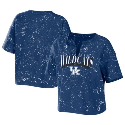 WEAR BY ERIN ANDREWS Kentucky Wildcats Bleach Wash Splatter Cropped Notch Neck T-shirt - Royal