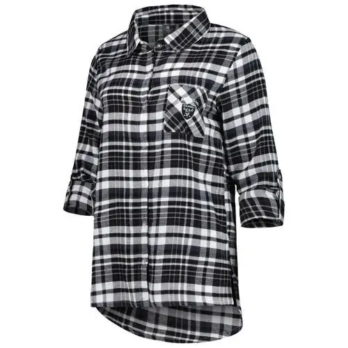 CONCEPTS SPORT Las Vegas Raiders Mainstay Plaid Full-button Long Sleeve Nightshirt
