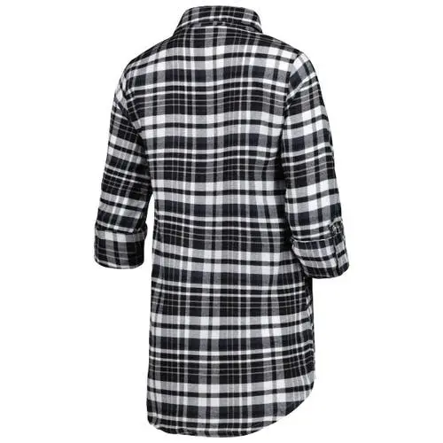 CONCEPTS SPORT Las Vegas Raiders Mainstay Plaid Full-button Long Sleeve Nightshirt