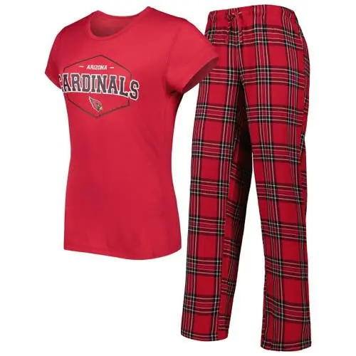 CONCEPTS SPORT Arizona Cardinals Badge T-shirt And Plaid Pants Sleep Set - Cardinal