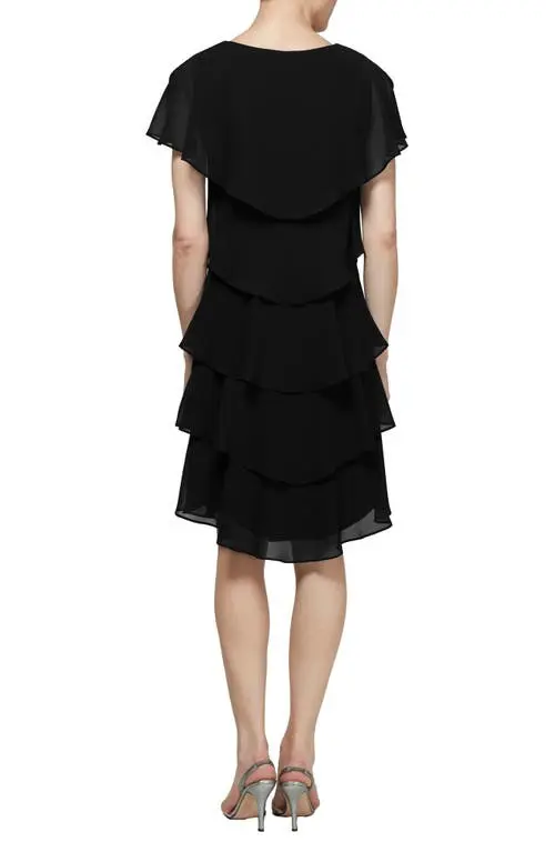 SL FASHIONS Cape Top Tiered Georgette Dress