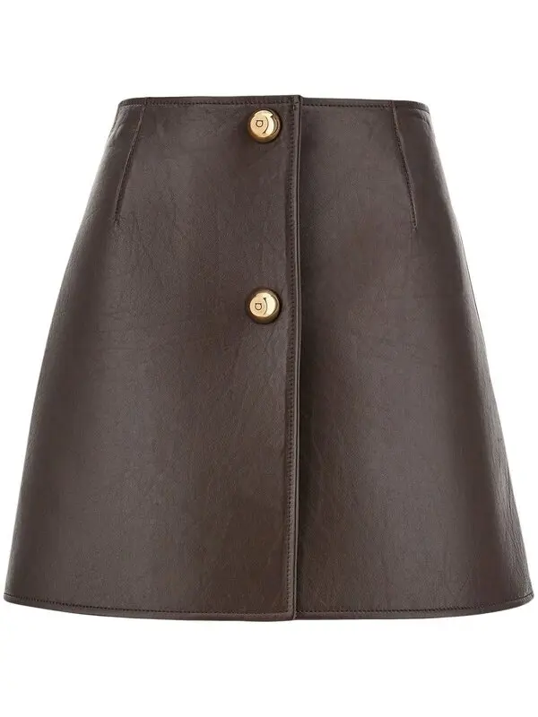 FERRAGAMO A-line Leather Mini Skirt - Brown