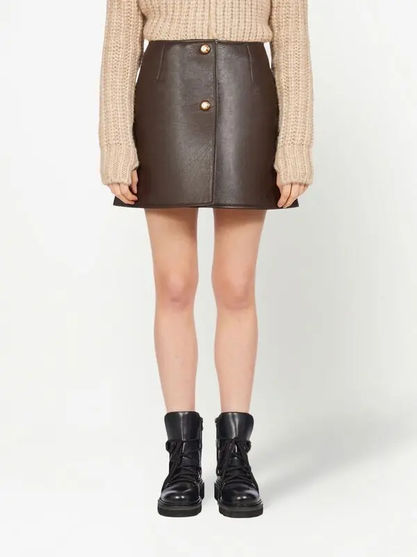 FERRAGAMO A-line Leather Mini Skirt - Brown