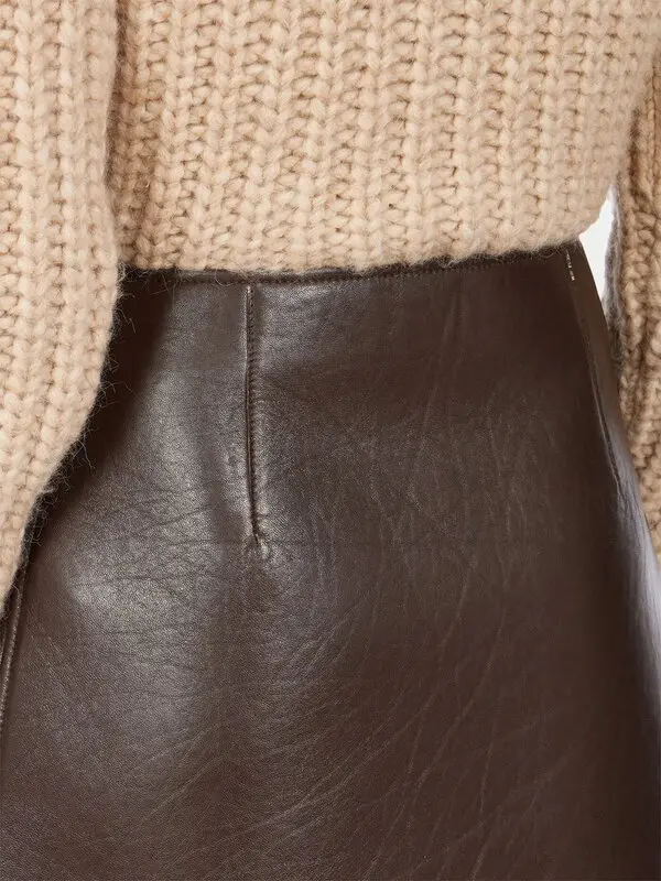 FERRAGAMO A-line Leather Mini Skirt - Brown