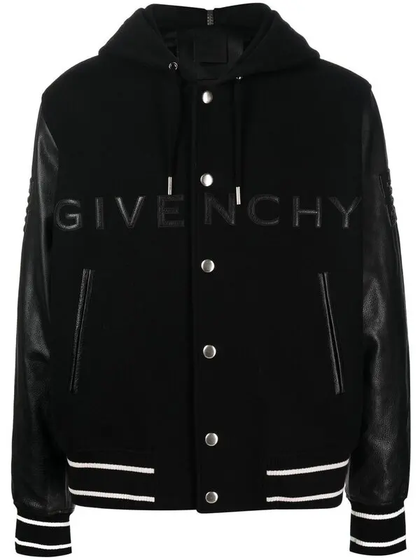 Givenchy Raised-logo Hooded Varsity Jacket - Black