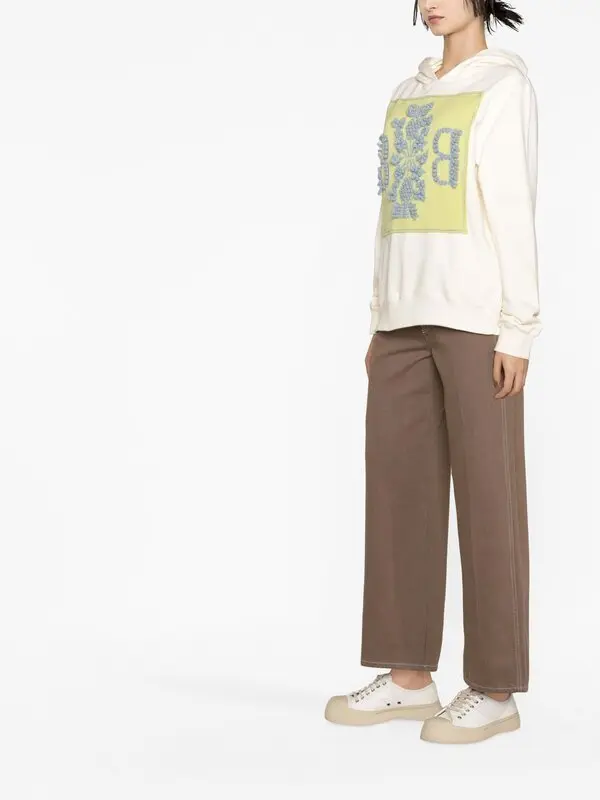 BARRIE Logo-patch Cotton Hoodie - Neutrals