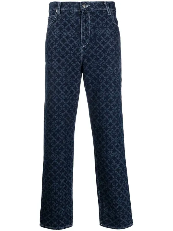 CHARLES JEFFREY Geometric Print Straight Leg Jeans - Blue