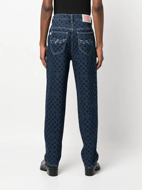 CHARLES JEFFREY Geometric Print Straight Leg Jeans - Blue