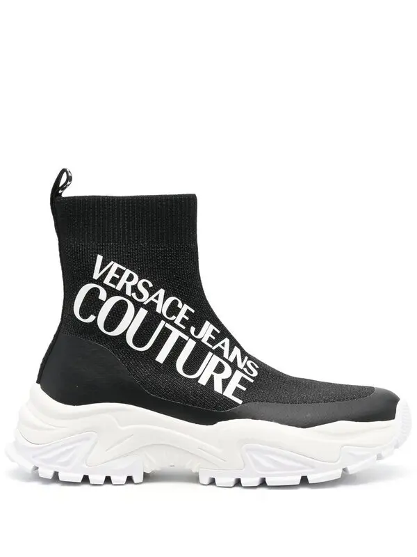 Versace Logo-print Sock-style Sneakers - Black