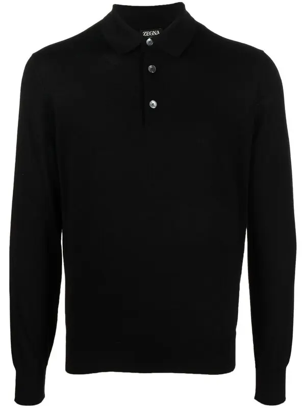 Zegna Knitted Polo Shirt - Black