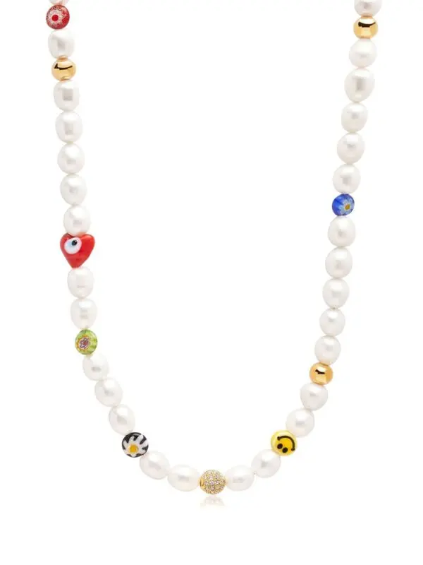 NIALAYA JEWELRY Smiley Face Pearl Necklace - Gold