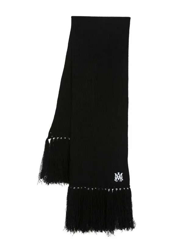 Amiri Logo-embroidered Fringed Cashmere Scarf - Black