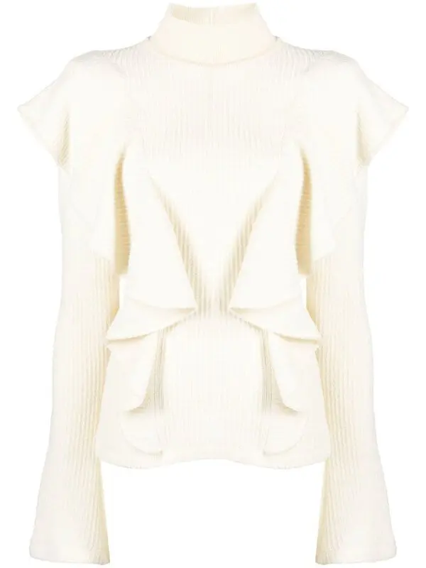 Chloé Ruffled High-neck Jumper - White