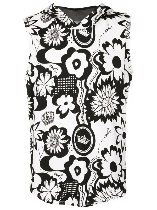 AMIR SLAMA Graphic-print Sleeveless Hooded Top - Black