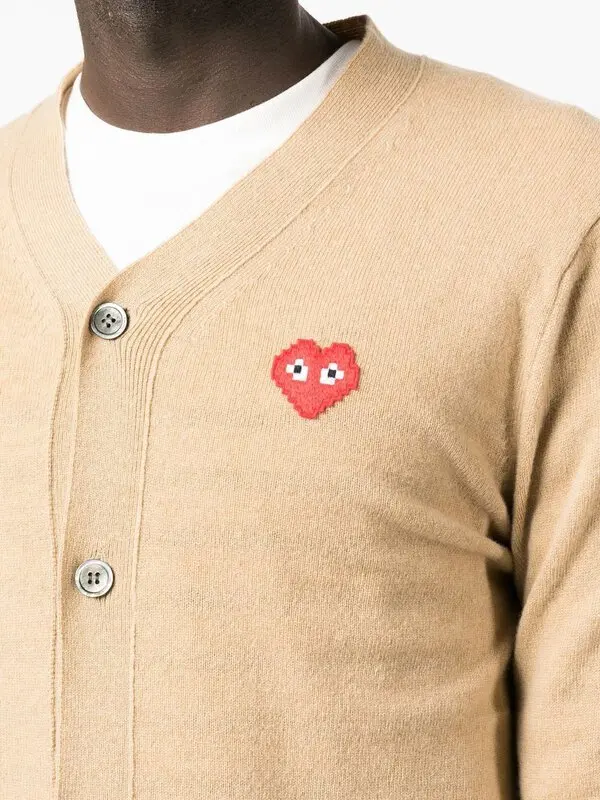 Play Comme Des Garcon Logo-embroidered Cardigan - Neutrals