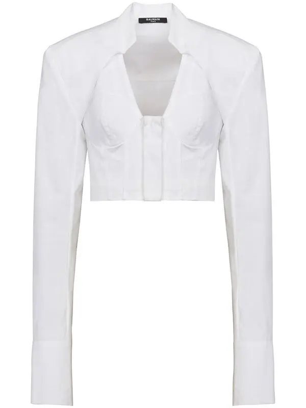 Balmain Cropped Cotton Blouse