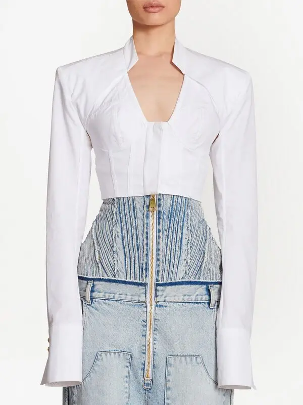 Balmain Cropped Cotton Blouse