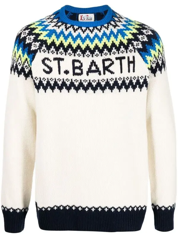 MC2 SAINT BARTH Logo-intarsia Knit Jumper - White