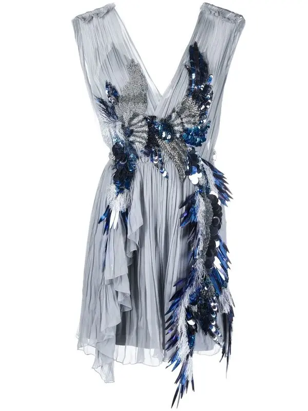Alberta Ferretti Sequin-embellished V-back Dress - Grey