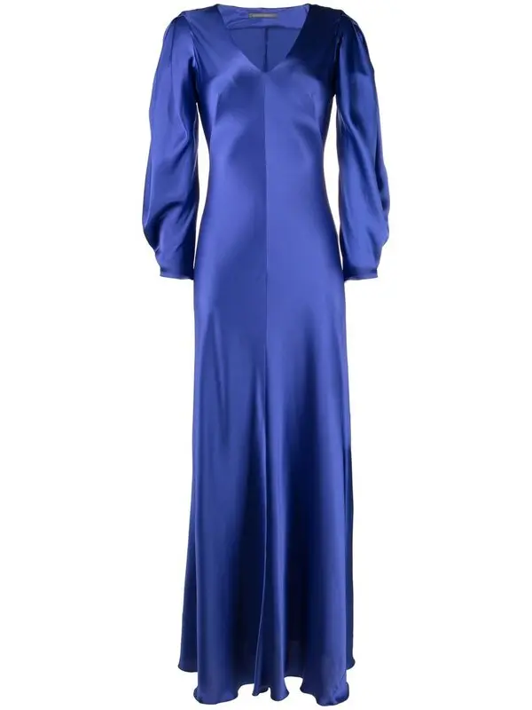 Alberta Ferretti Long Puff-sleeve Silk Gown
