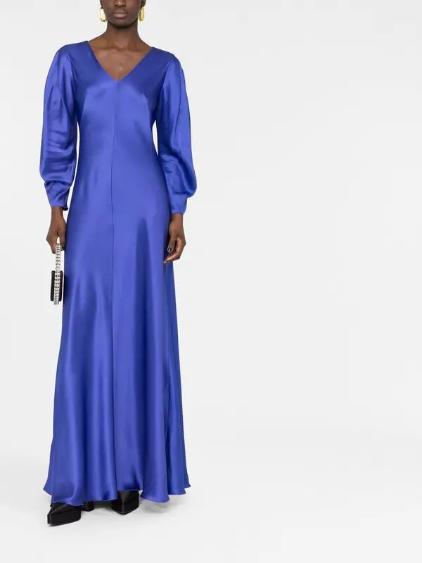 Alberta Ferretti Long Puff-sleeve Silk Gown