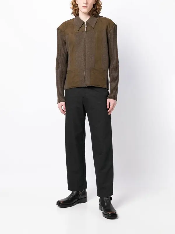 ジャケット・アウター Sasquatchfabrix. FAKE SUEDE COACH JACKET Sasquatchfabrix Faux-Suede Paneed Knitted Jacket In Brown - 40