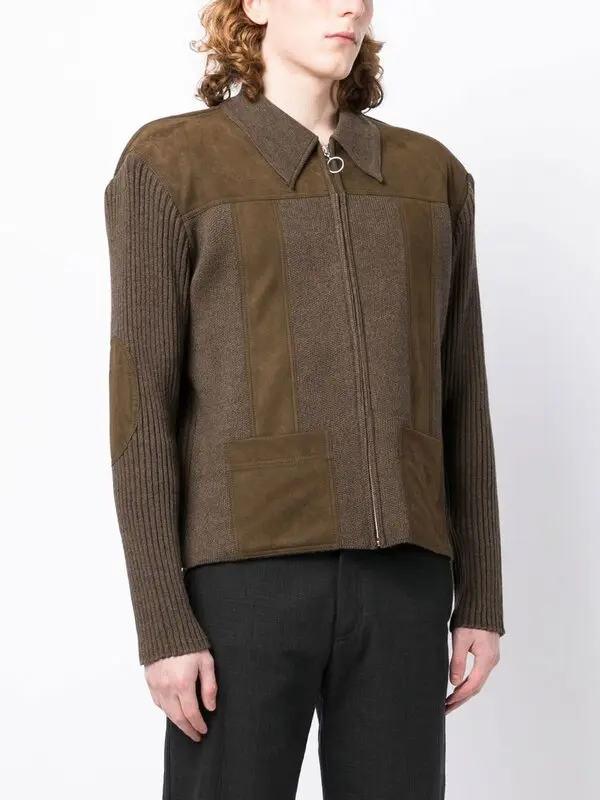 Sasquatchfabrix Faux-Suede Paneed Knitted Jacket In Brown - 40