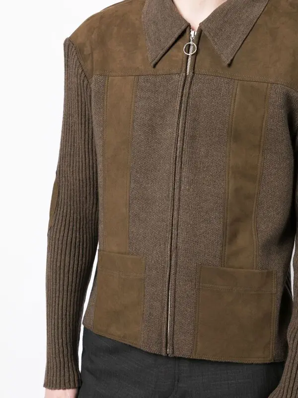 ジャケット・アウター Sasquatchfabrix. FAKE SUEDE COACH JACKET Sasquatchfabrix Faux-Suede Paneed Knitted Jacket In Brown - 40