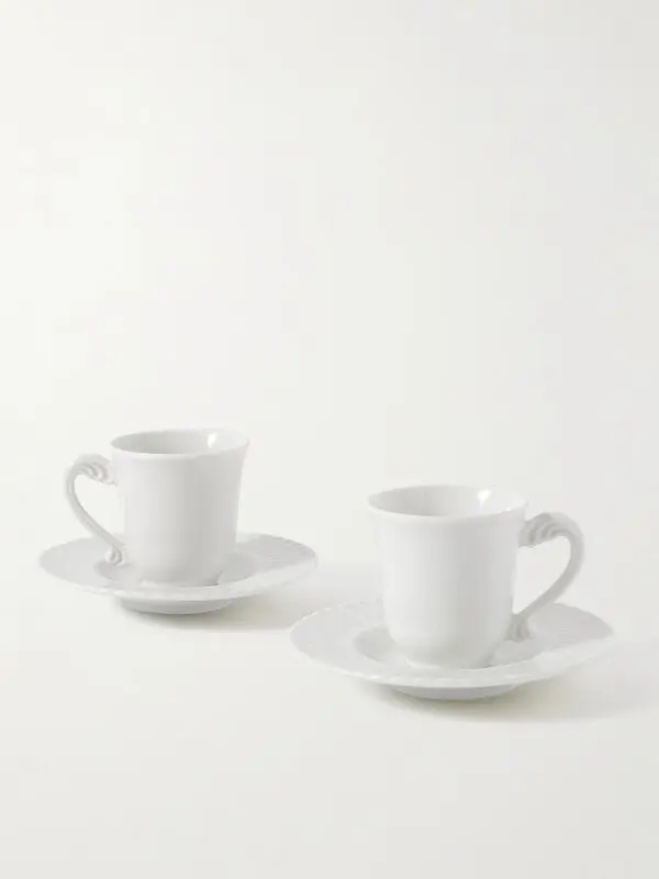 Buccellati Porcelain Set Of Two Espresso Cups And Saucers - White