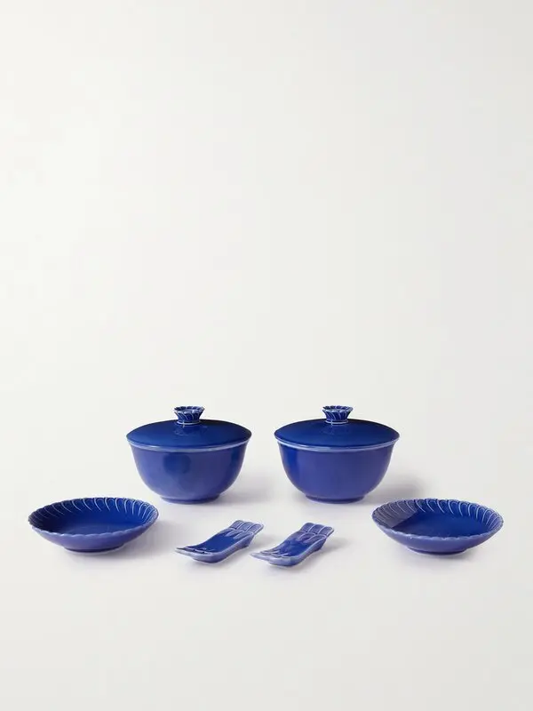 Buccellati Ginori Asia Set Of Two Porcelain Bowls And Chopstick Holders - Blue