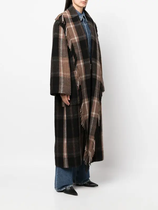 Dorothee Schumacher Fringed Check-Print Wool Coat In Brown - 50