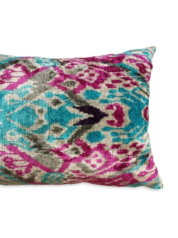 LES-OTTOMANS Jacquard Velvet Cushion - Pink