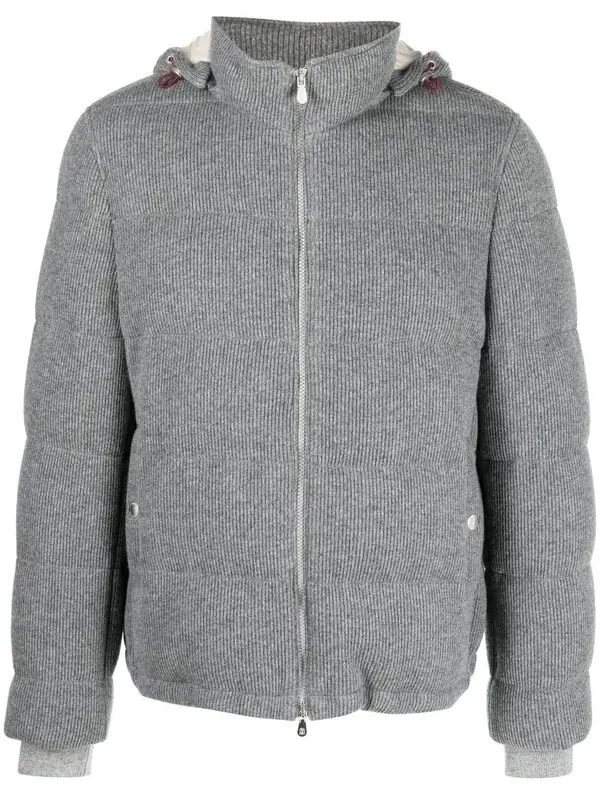 Brunello Cucinelli Ribbed Padded Hooded Cashmere Jacket