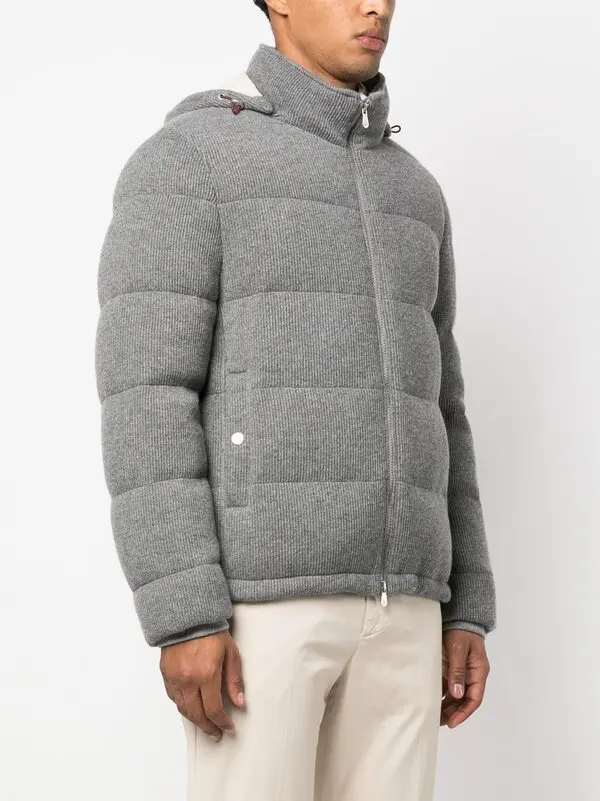 Brunello Cucinelli Ribbed Padded Hooded Cashmere Jacket