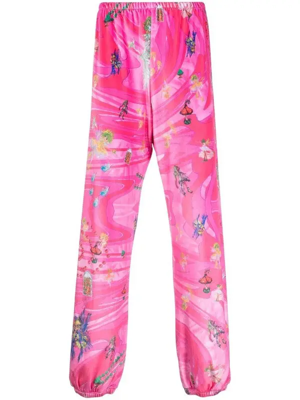 LIBERAL YOUTH MINISTRY Graphic-print Velvet Trousers - Pink