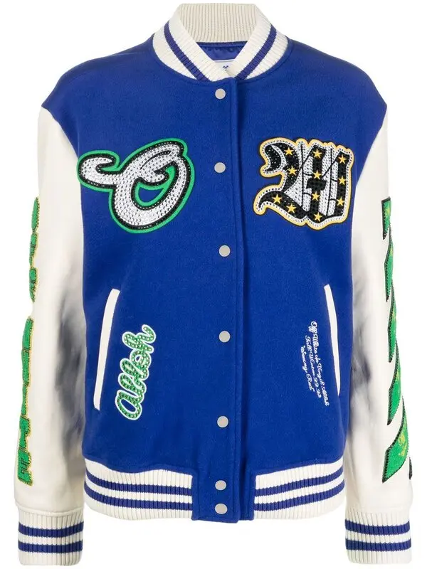 Off-White Bling Patches Embroidered Varsity Jacket