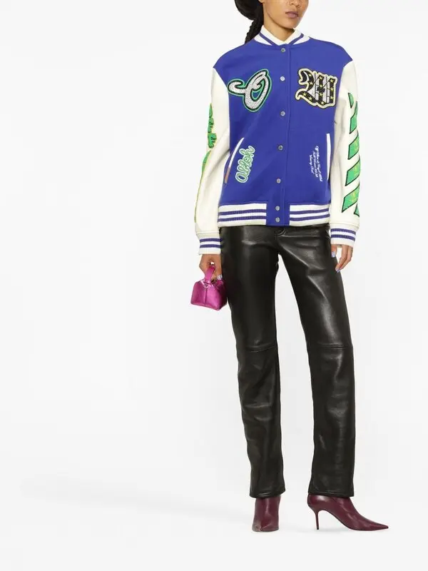 Off-White Bling Patches Embroidered Varsity Jacket