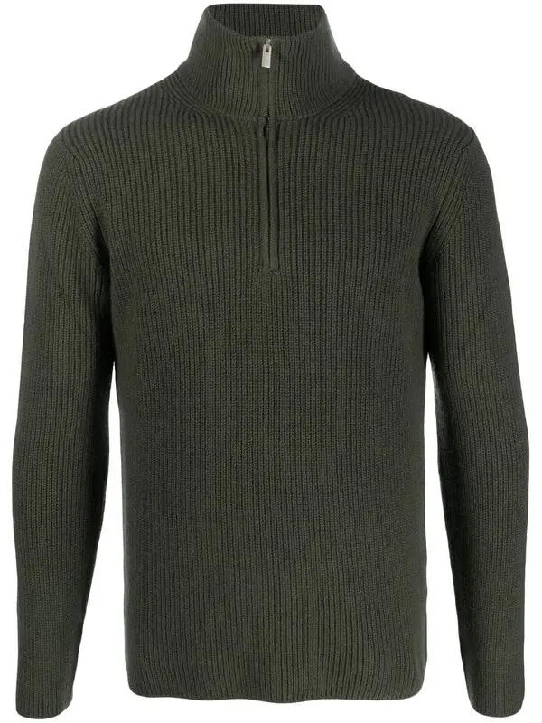 DELL'OGLIO Stand-collar Half-zip Jumper - Green